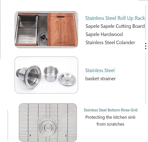 Lordear Kitchen Sink 33 Inch Drop In Kitchen Sink 33 x22 Inch Workstation Single Bowl Topmount 16 Gauge Stainless Steel 10'' Deep Handmade Kitchen Sink with Cutting Board