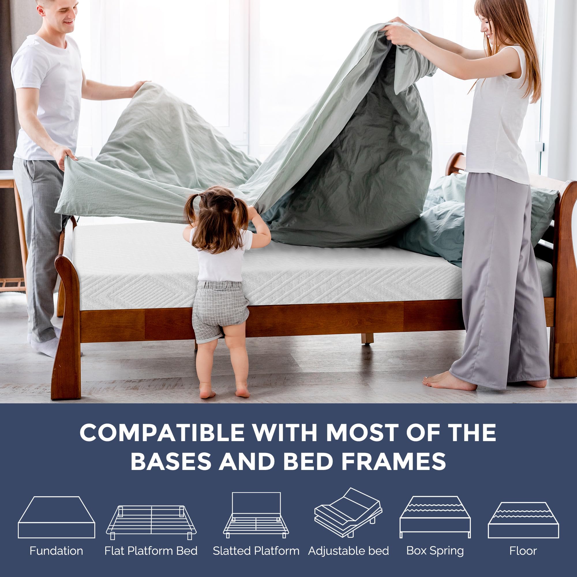 IULULU Memory Foam Mattress, Full Size, Medium Firm, Cooling Gel, Graphene Tech, CertiPUR-US, White, 6 Inch, Bed in a Box