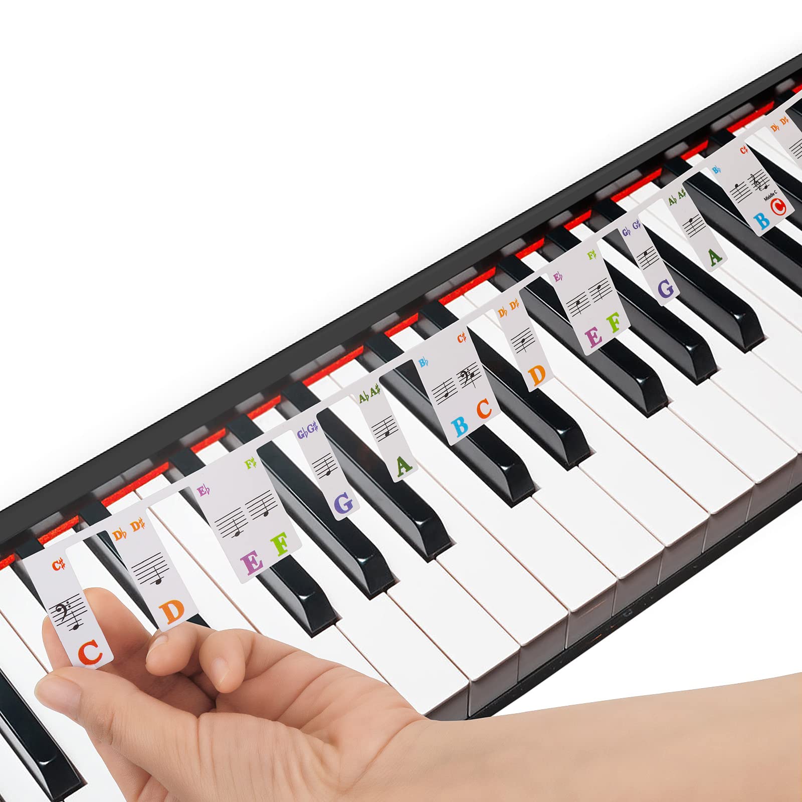 Piano Key Stickers for Beginners Kids,61 Keys 1:1 Full-Size Plastic Paste-Free Piano Keyboard Stickers Removable Piano Keyboard Stickers