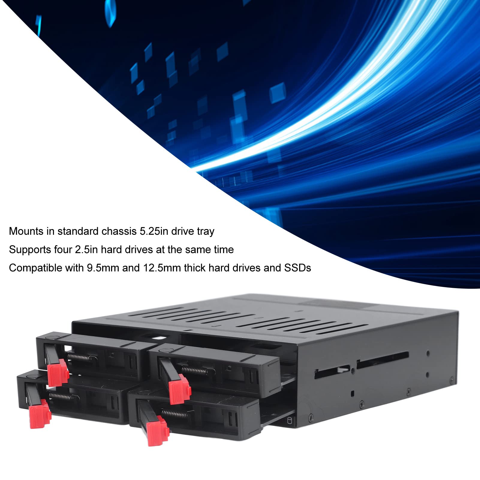 Tangxi 4 Bay HDD Cage 2.5in SATA Ⅰ, SATA Ⅱ, SATA Ⅲ, HDD,Hard Disk, SSD, 5.25in Drive Tray, Computer PC Case Internal 4 Bay 9.5mm 12.5mm Thick Bottom Hard Drives SSDs 6Gbps for Wins
