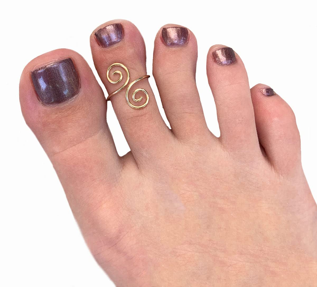 JewelryWeb -Solid 10K Gold Adjustable Swirl Art Deco Toe Ring - 10mm x 18mm - Hypoallergenic and Non Tarnish - Summer Jewelry