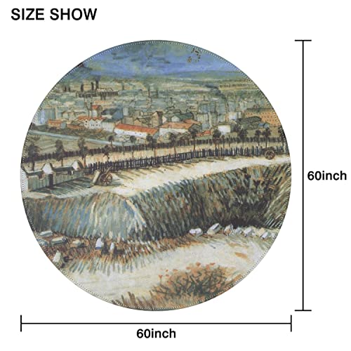 Round Waterproof Tablecloth Van-Gogh-Factories,-Outskirts-of-Paris,-near-Montmartre- for Kitchen Dining/Party/Wedding Use Reusable Table Cover