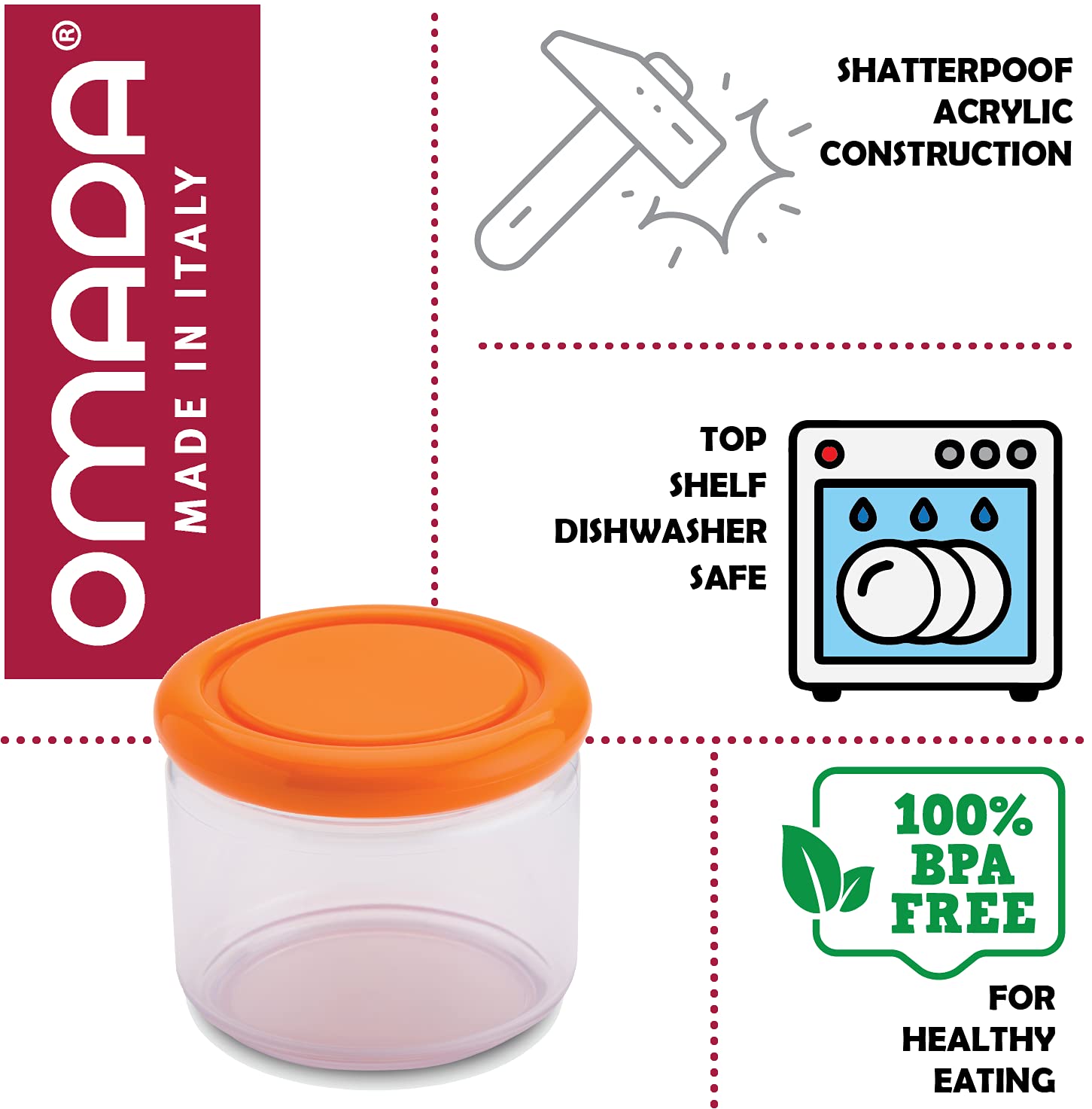 OMADA Acrylic Airtight Storage Container: Sugar Flour Container and Pasta Container - Storage Jar for Food Toiletries Office Supplies - Dishwasher Safe Storage Container Cylinder - 16 Oz β Violet Lid