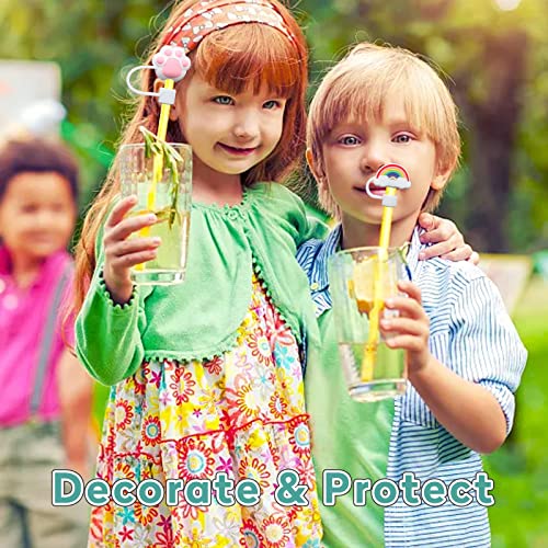 Silicone Word Straw Cover Cute Reusable Drinking Straw Caps Lids Dust-Proof Straw Plugs for Straw Tips for Home Kitchen Accessories (D-8PCS)
