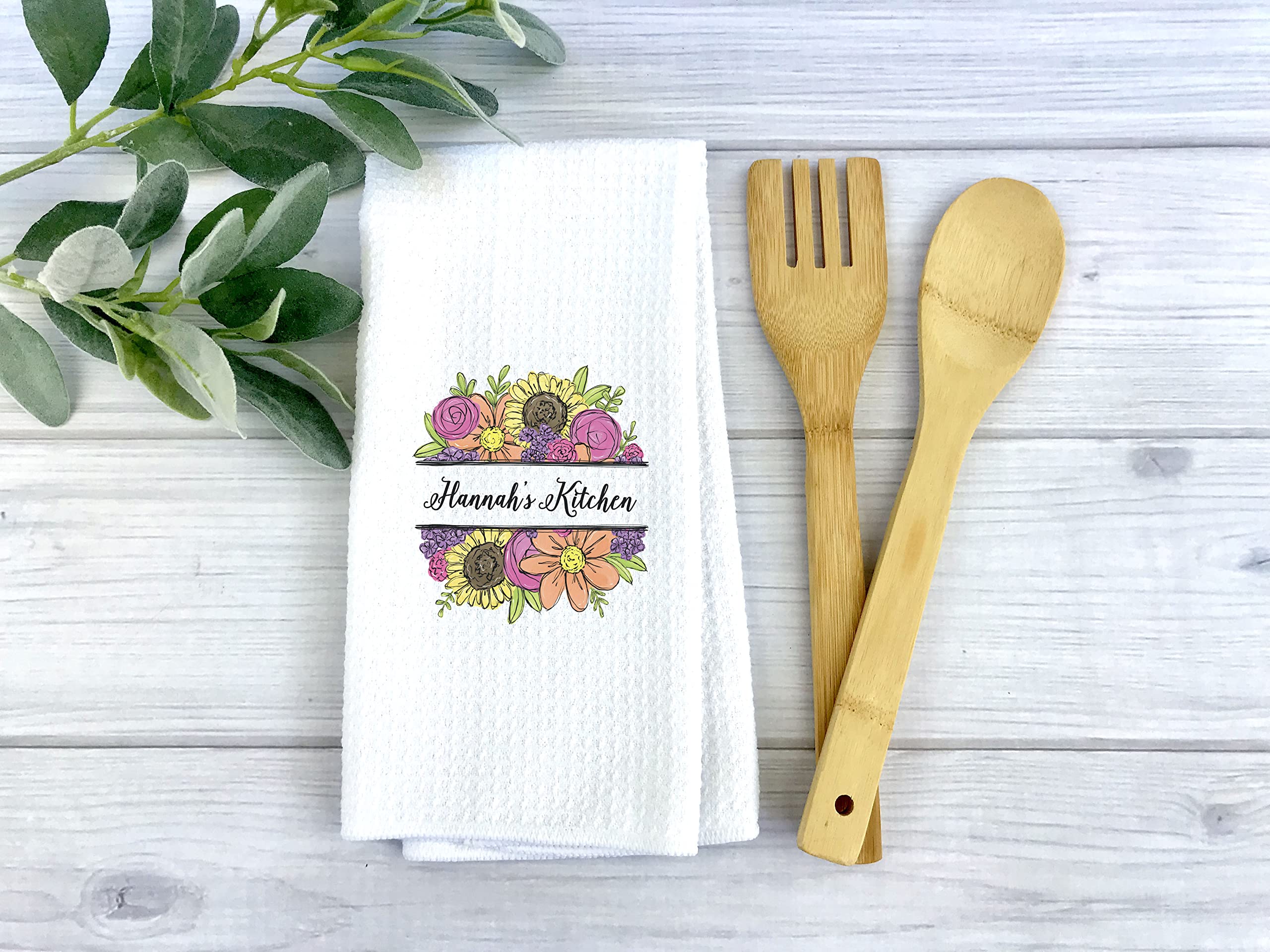Personalized Floral Bouquet Kitchen Towel | Custom Waffle Weave Dish Towel | Personalized Floral Towel | Housewarming Gift | Kitchen Decor | Personalized Seasonal Dish Towel | Spring Kitchen Towel