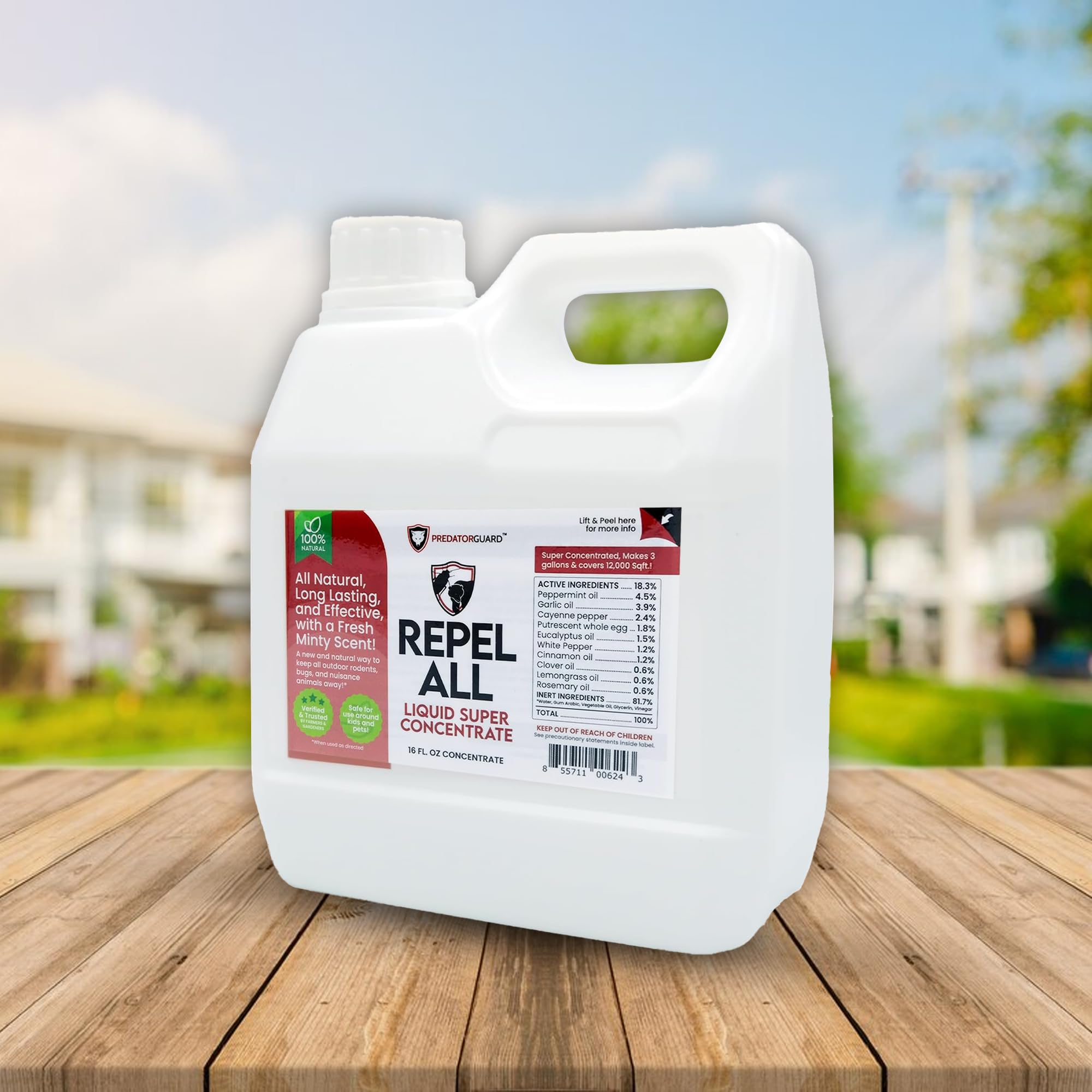 Predator Guard Repel All - Animal Repellent Liquid Super Concentrate for Rats Mice Skunk Raccoon Fox Bear Roach Mosquito Spider & Bug Spray - Treats up to 12,000 Sqft - 16 oz