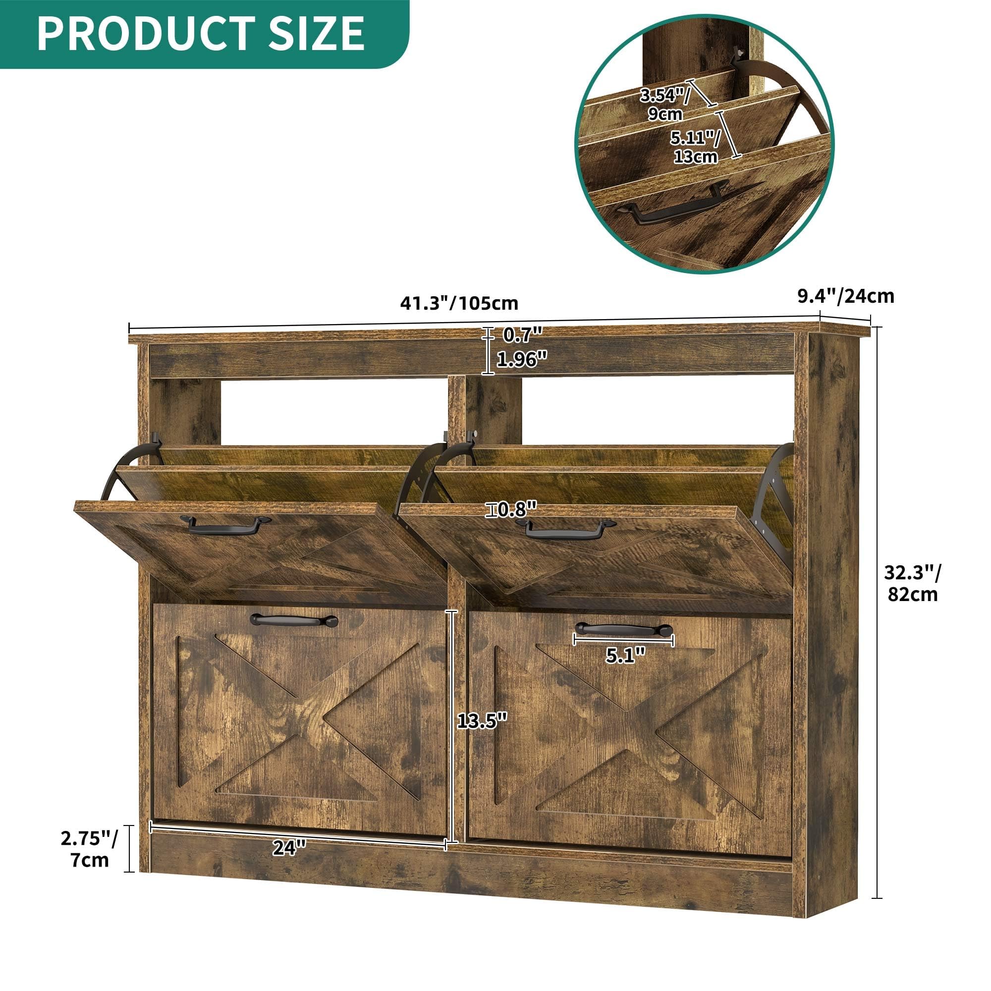 YITAHOME Shoe Storage Cabinet Entryway, 2 Flip Drawers Freestanding Shoe Organizer with Metal Legs, Narrow Shoe Storage Rack Cabinet, Rustic Brown