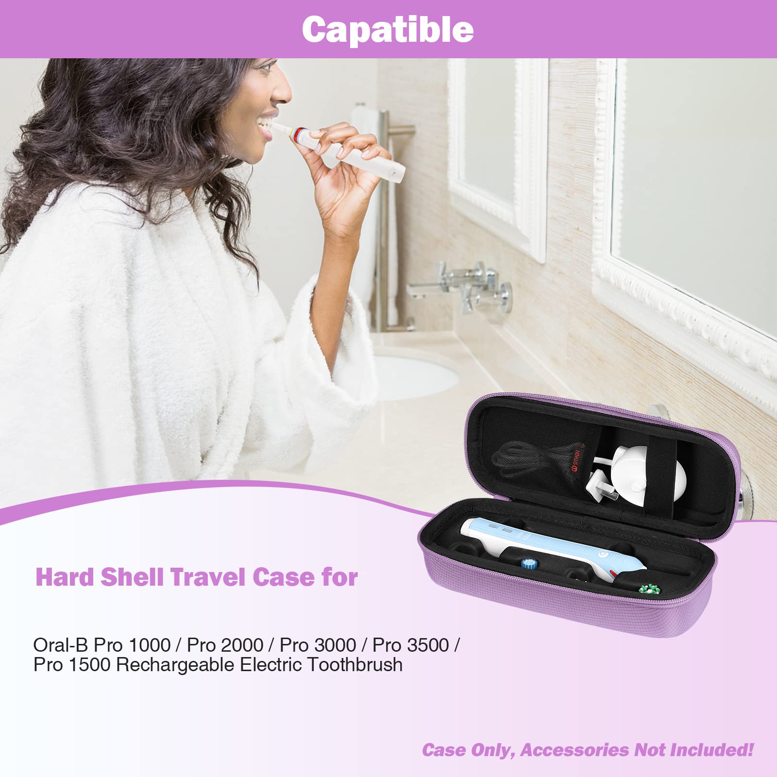 SITHON Hard Shell Travel Case for Oral-B Pro 1000, 2000, 3000, 3500, 1500 Electric Toothbrush, Protective Shockproof Storage Carrying Case with Handle and Soft Lining Inside (Purple)