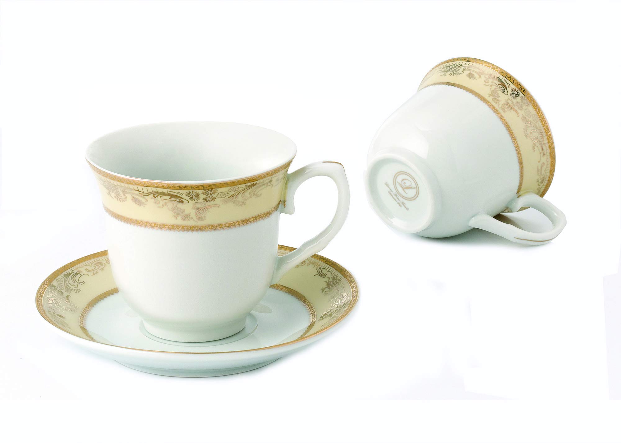 Lorren Home Trends Chloe-4 Cups and Saucers, One Size, Gold