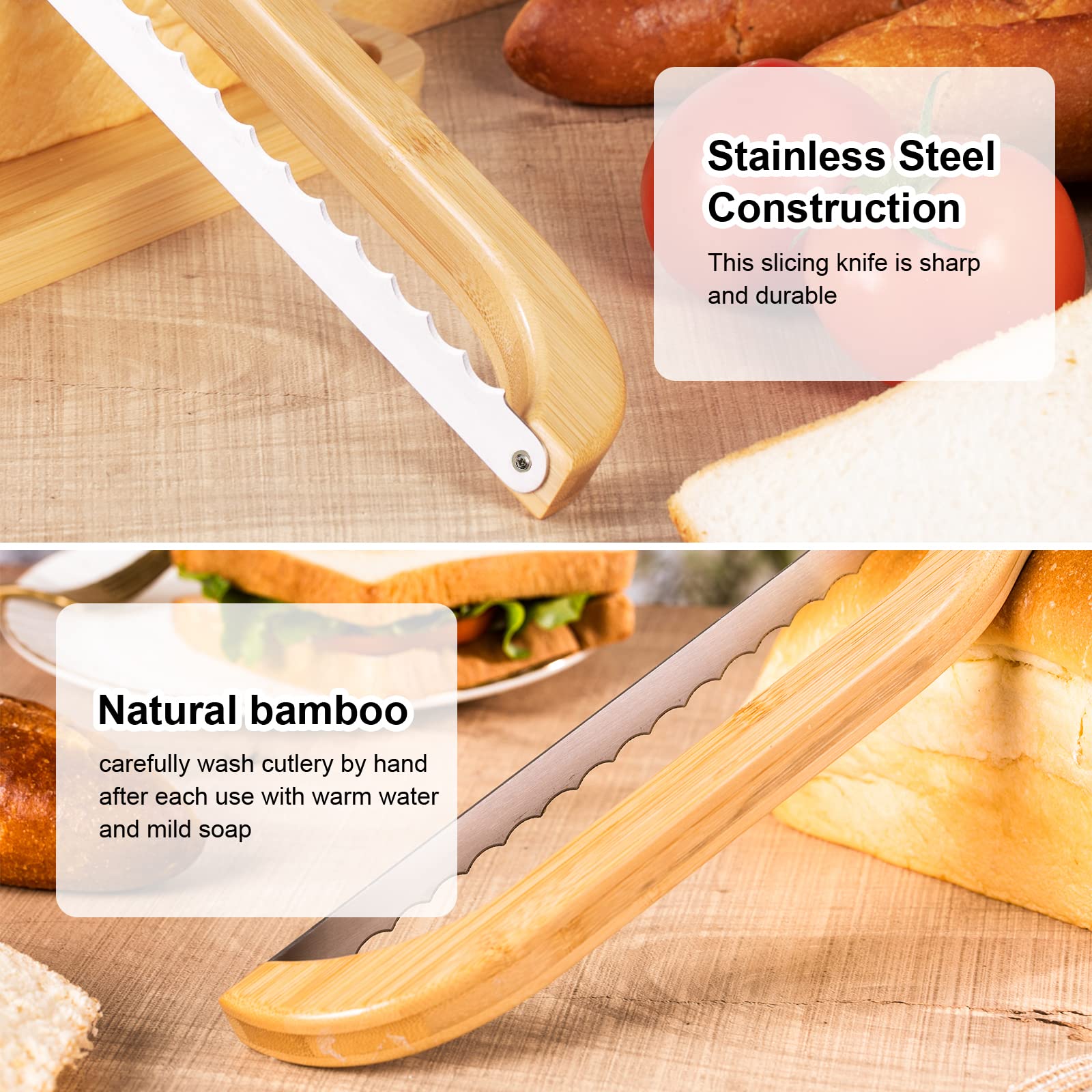 Recsrdce Bread Bow Knife, bread knife for homemade bread, sourdough bread knife,15.7" Serrated Bread Knife,Premium Stainless Steel,Used for slicing bread(Bamboo Handle - Right Handed)