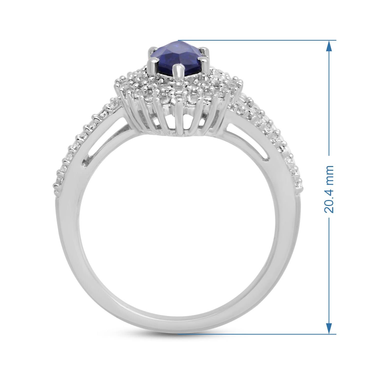 Jewelili Sterling Silver 10x5mm Marquise Created Ceylon Sapphire with Round Created White Sapphire Cocktail Ring, Size 7