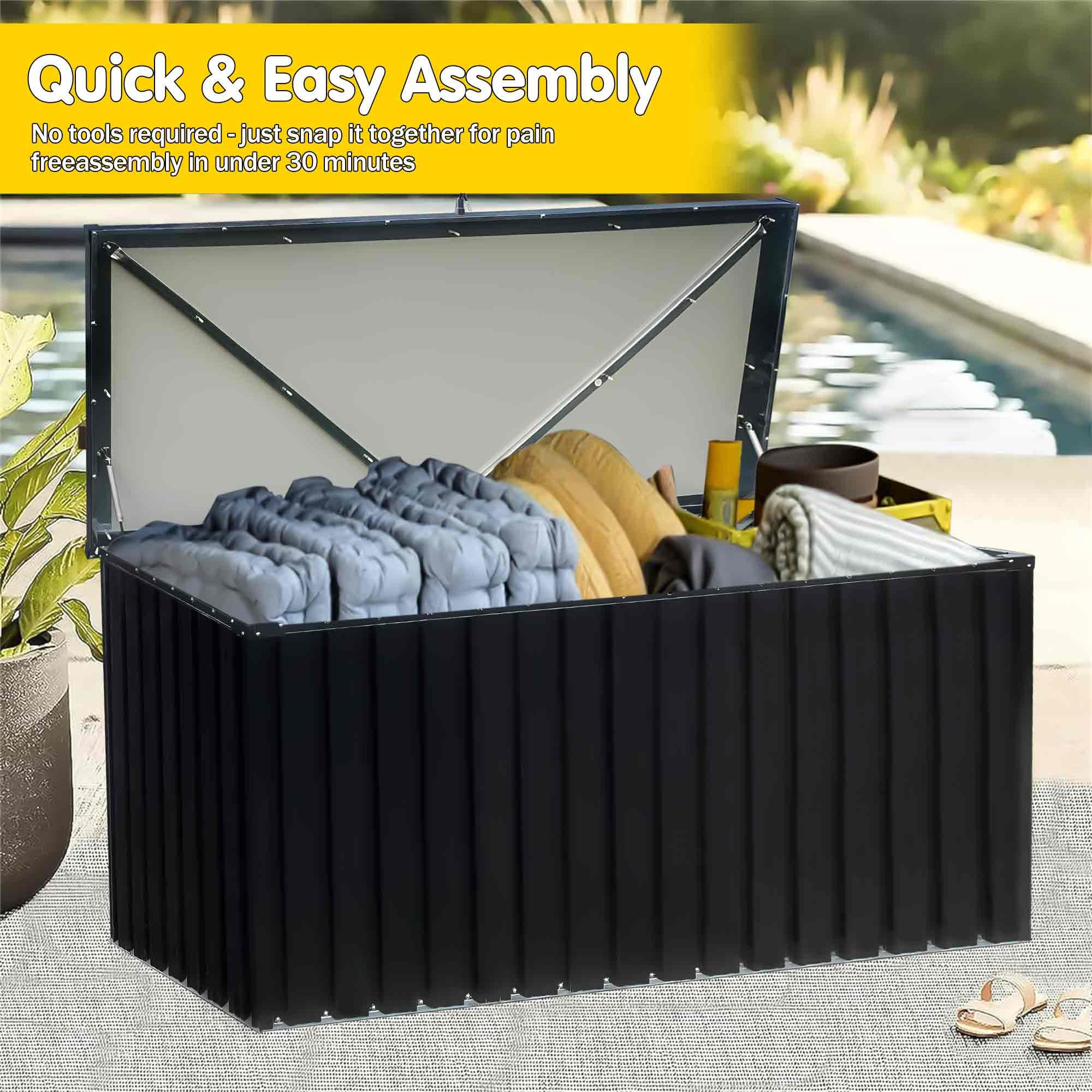 WIIS' IDEA 200 Gallon Storage Deck Box, Outdoor Waterproof Heavy Duty Deck Storage Box, Lockable Large Storage Container for Patio Furniture for Garden Tools and Pool Supplies, Black