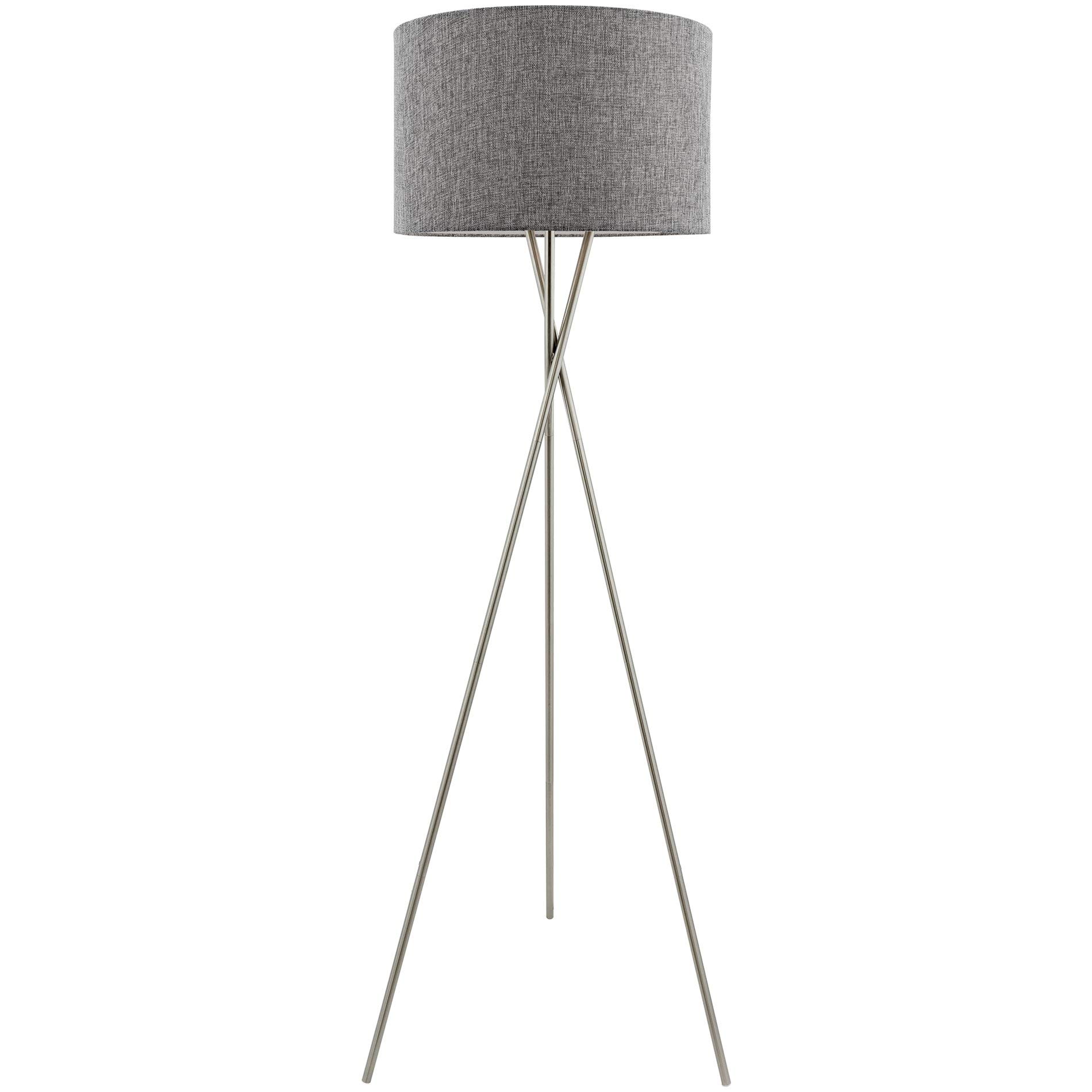Kira Home Sadie 60" Mid Century Modern Tripod LED Floor Lamp + 9W Bulb (Energy Efficient/Eco-Friendly), Gray Drum Shade, Brushed Nickel Finish