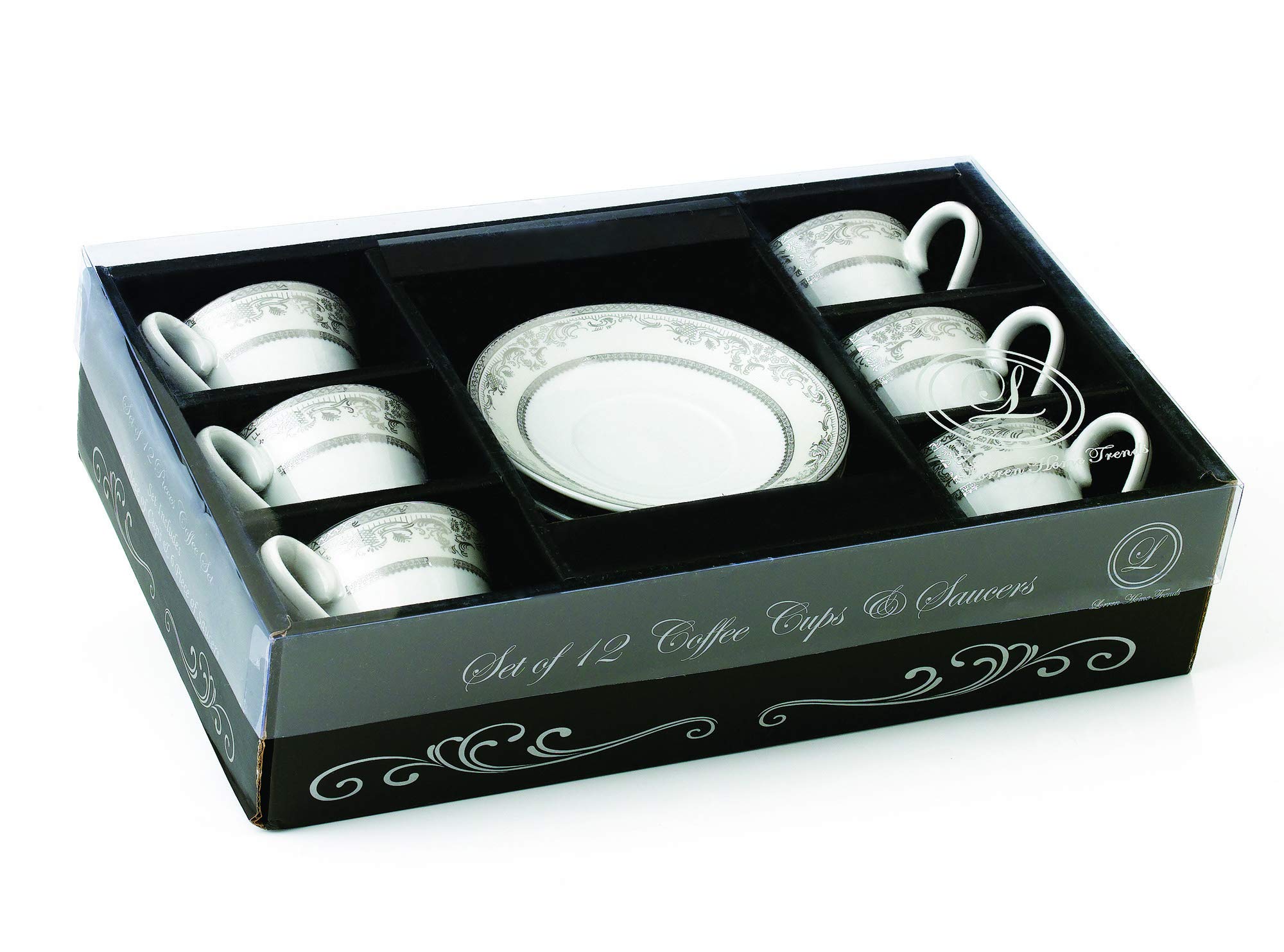 Lorren Home Trends Juliette-6 Cups and Saucers, One Size, Silver