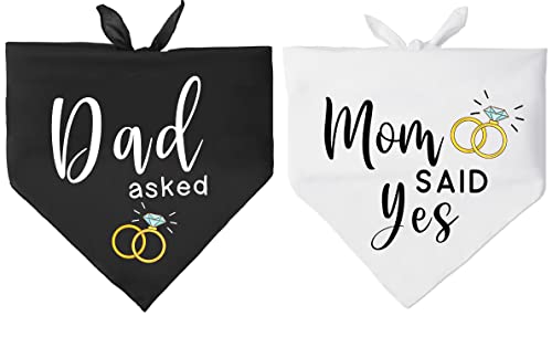 Tillfuru Dad Asked and Mom Said Yes Dog Bandana, Wedding Engagement Photos Bridal Shower Gift Pet Bandanas, 2 PCS(Black and White)
