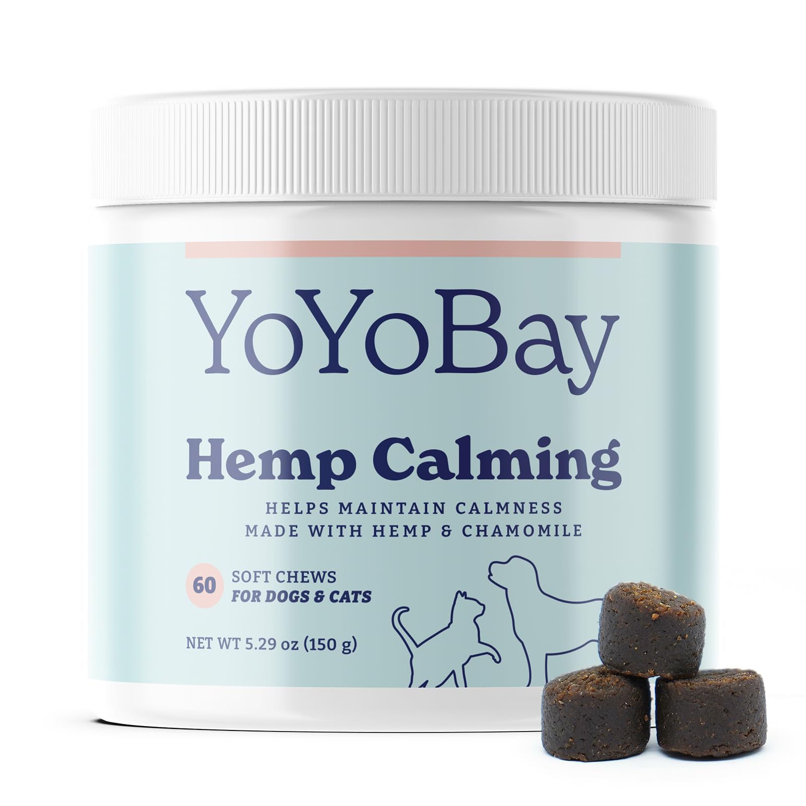 YoYoBay Dog Calming Chews for Anxiety, Separation, Travel, Thunderstorms - with Valerian Root, Melatonin, Hemp Oil - Duck & Pear Flavor, 170 Count