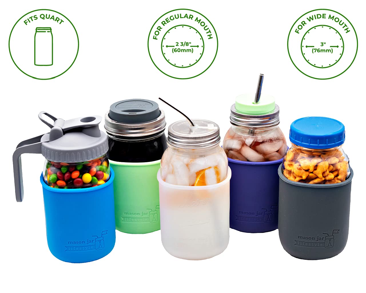 Quart 32oz Silicone Sleeves/Jackets for Protecting Ball, Kerr, Canning Jars by Mason Jar Lifestyle (Charcoal Gray, 2 Pack)