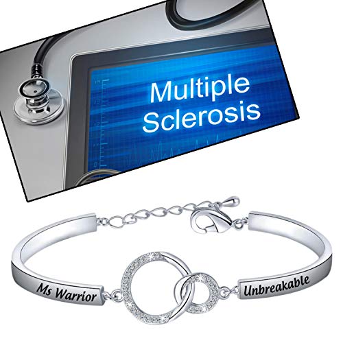 LQRI Multiple Sclerosis Bracelet MS Awareness Gift MS Warrior Unbreakable Bracelet MS Survivor Jewelry Cancer Fighter Gift For Women(silver-MS Warrio)