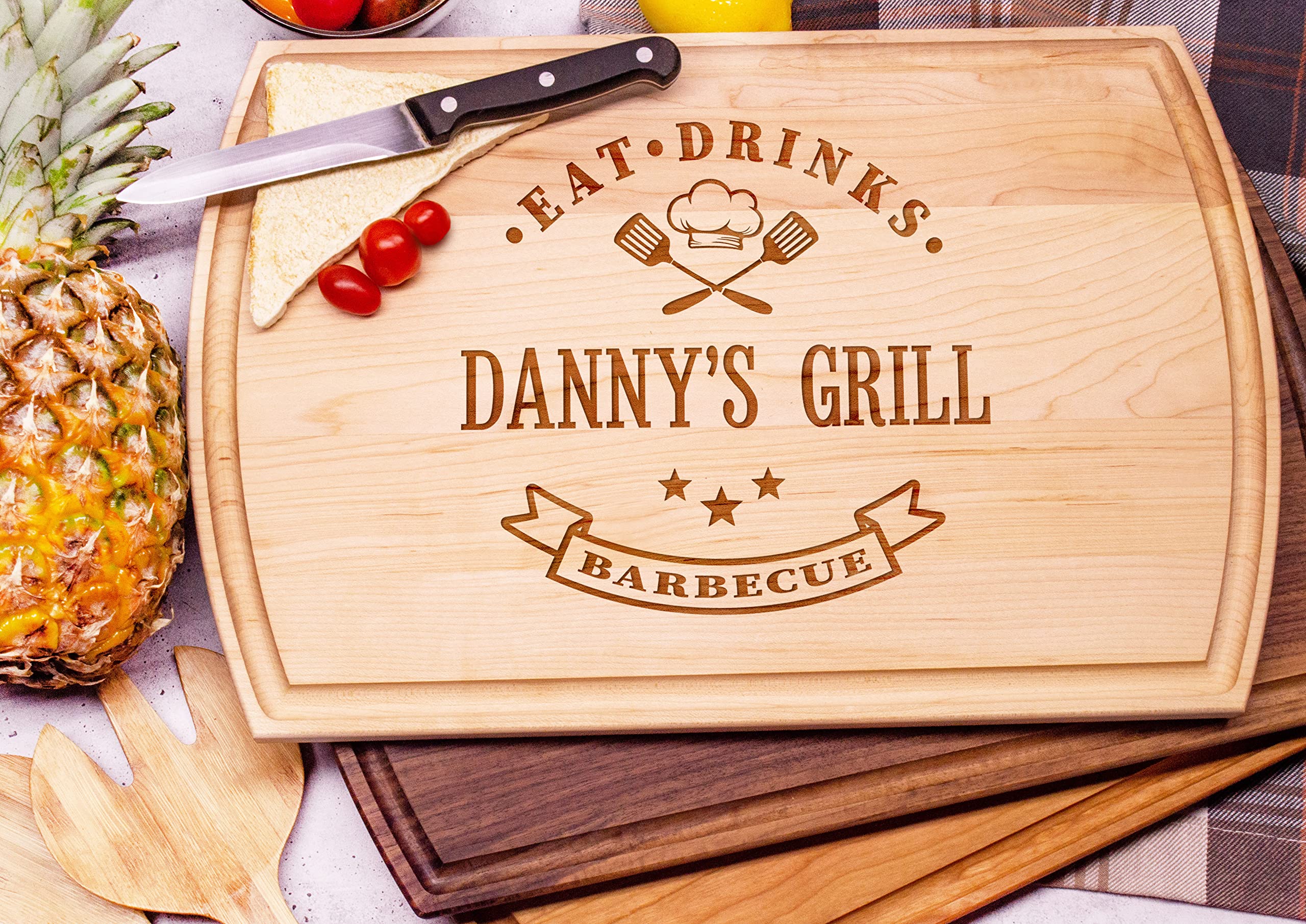 Personalized Grill Wooden Cutting Board Handmade in USA – Best Serves as Chopping board, Charcuterie board, Cheese board – Unique Wood Grilling Gift for men Birthday, Housewarming & Anniversary
