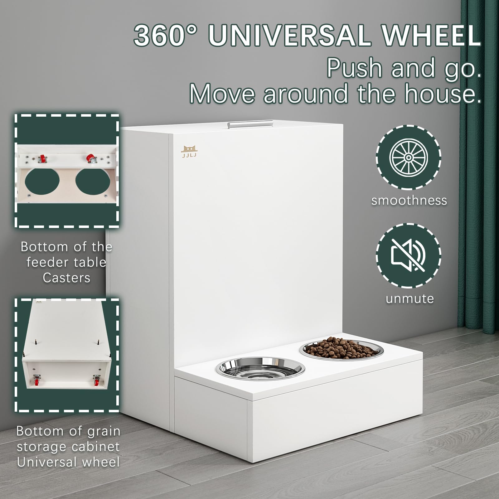 JiJianLiangJu Dog Feeding Station and Storage Container, Waterproof, Spacious 35-47 Qt Capacity, Easy Mobility with Swivel Wheels, Sturdy and Durable, Suitable for Multiple Pets