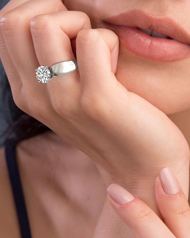 PREVELI 925 Sterling Silver Wide Band Solitaire Moissanite Engagement Ring Simulated Diamond Rings For Women Size 7..5
