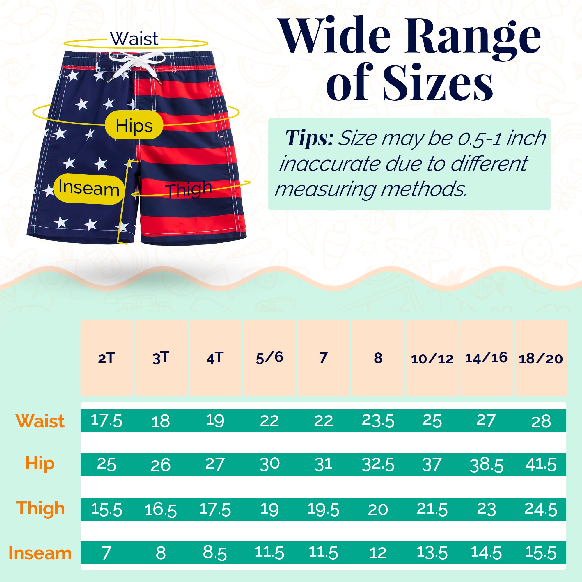 Kute 'n' Koo Boys Swim Trunks, Quick Dry Boys Boardshorts, Boys Bathing Suit Sizes from 2T to 18/20