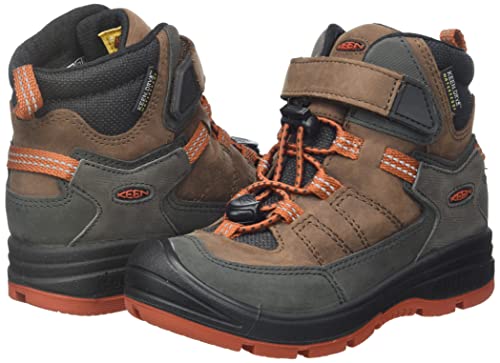 KEEN Redwood Mid Height Leather Waterproof Insulated Hiking Boots, Coffee Bean/Picante, 1 US Unisex Big Kid
