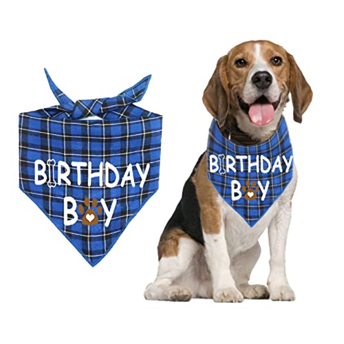 Waghaw Dog Birthday Party Supplies, Dog Birthday Bandana Girl Boy Scarf and Dog Birthday Hat for Small Medium Large Dogs Pets (Blue one, Small (Pack of 1))