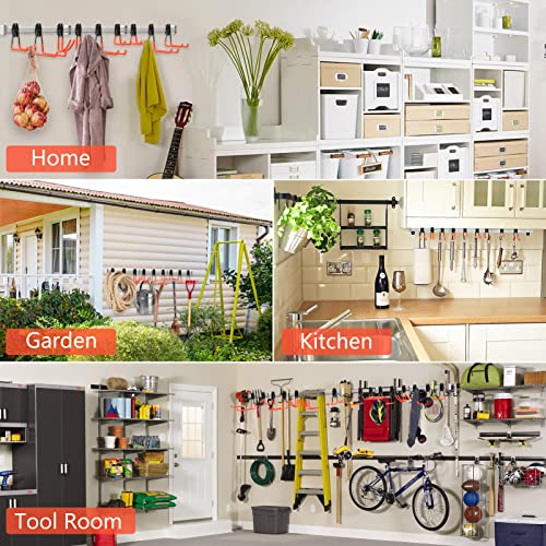 yuzziko Heavy Duty Garage Tool Storage System with 9 Hooks, Steel Organizer Wall Mounted Rack, Ultility Garden Tool Hangers 47 Inch for Broom, Mop, Rake Shovel