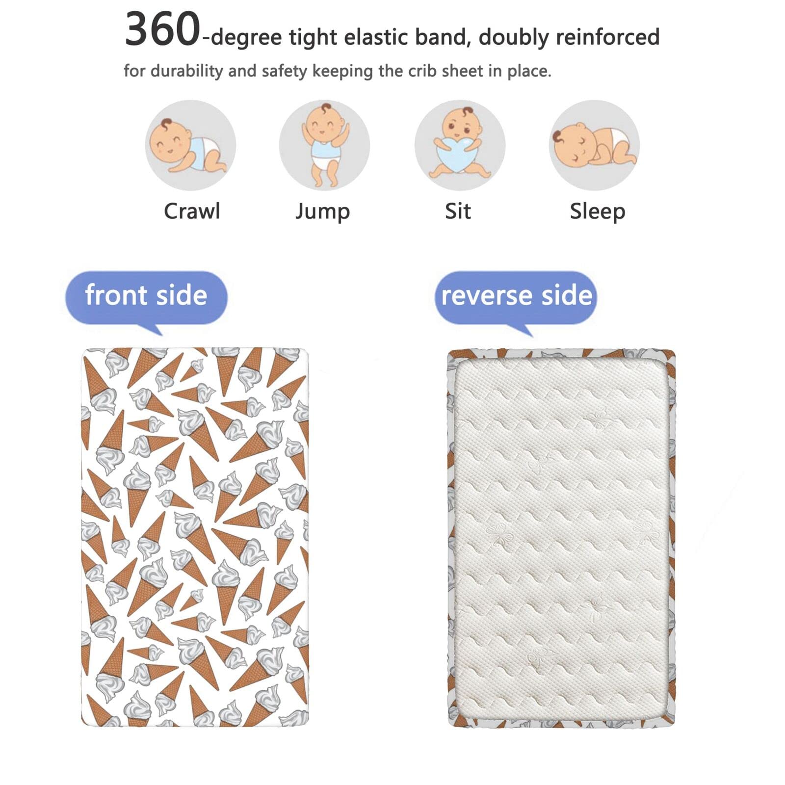 Sweets Themed Fitted Mini Crib Sheets,Portable Mini Crib Sheets Soft Toddler Mattress Sheet Fitted-Baby Crib Sheets for Girl or Boy,24β x38β,Pale Caramel Pearl
