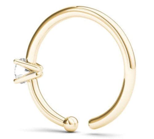 JewelMore Diamond Nose Ring Hoop - 14K White Gold or Yellow Gold (Yellow Gold)