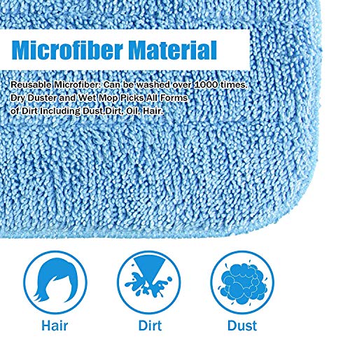Reusable Microfiber Mop Pads, 6 Pack 18''x 6'' Mop Head Replacement, Wet/Dry Home & Commercial Cleaning Scrubbing Floor Mop Pad- Blue