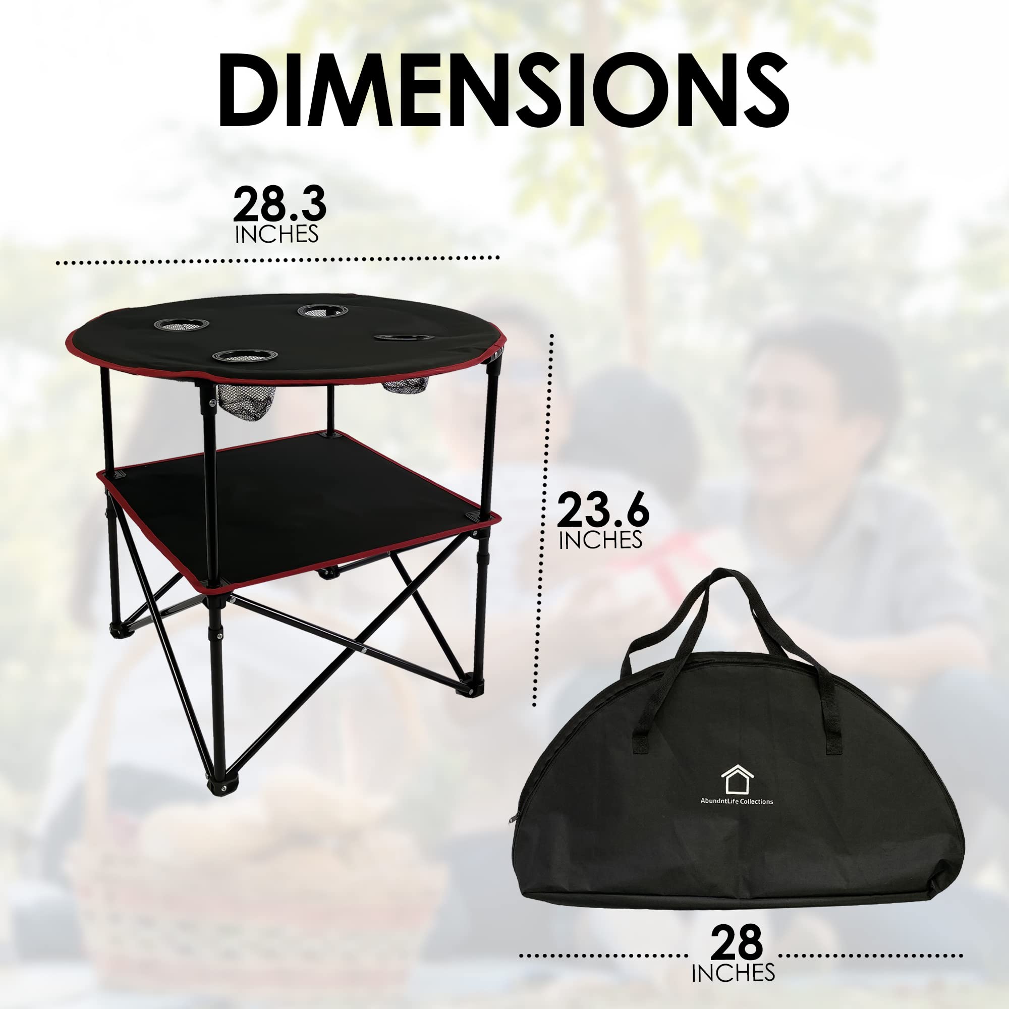 Portable Lightweight Folding Table, Waterproof Canvas, Picnic Table with 4 Cup Holders, and Carry Bag for Outdoors, Beach, Hiking, Fishing, or Tailgating