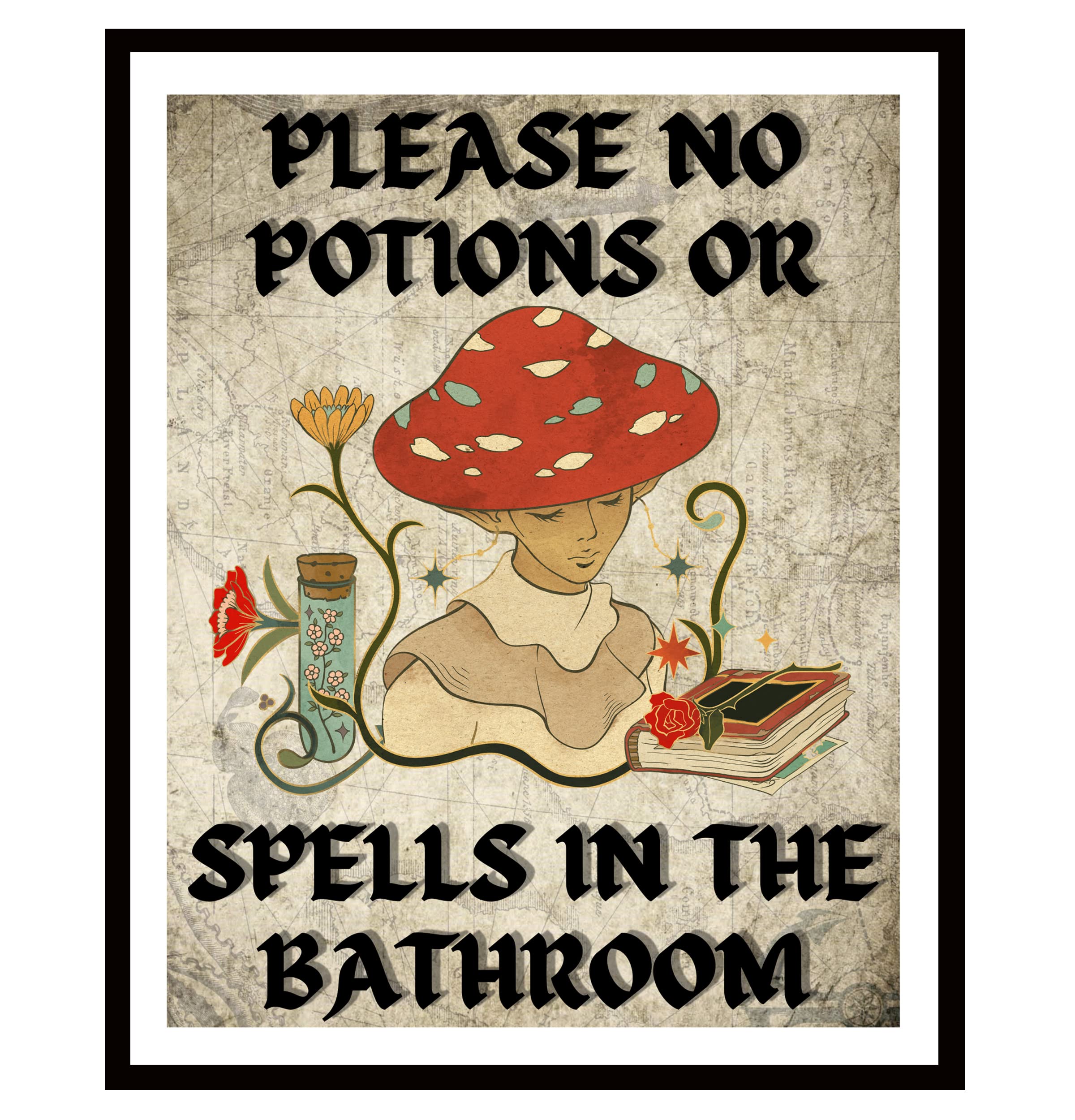Roxbury Row Witchy Bathroom Decor | Fairycore Room Decor | Cottagecore Wall Decor | Witchy Room Decor Aesthetic Vintage, Witch Decor Aesthetic, Halloween Bathroom Decor (8x10 Unframed)