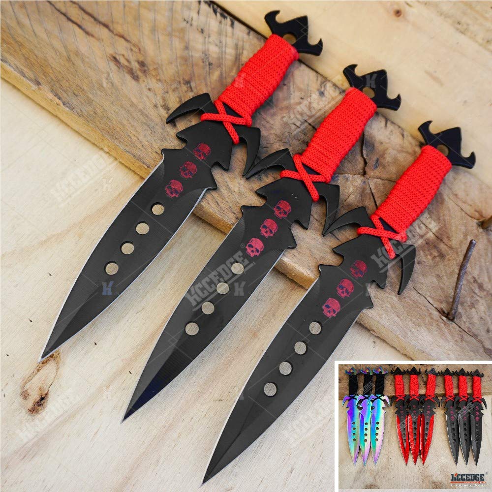 KCCEDGE BEST CUTLERY SOURCE Tactical Knife Survival Knife Hunting Knife 7.5" Skull Throwing Knives Set Fixed Blade Knife Razor Sharp Edge Camping Accessories Survival Kit Tactical Gear 74427 (Black)