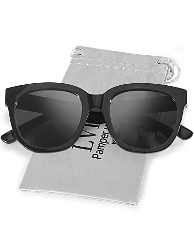 LVIOE Classic Polarized Square Sunglasses for Women Men, Vintage Big Thick Chunky Frame UV400 Shade