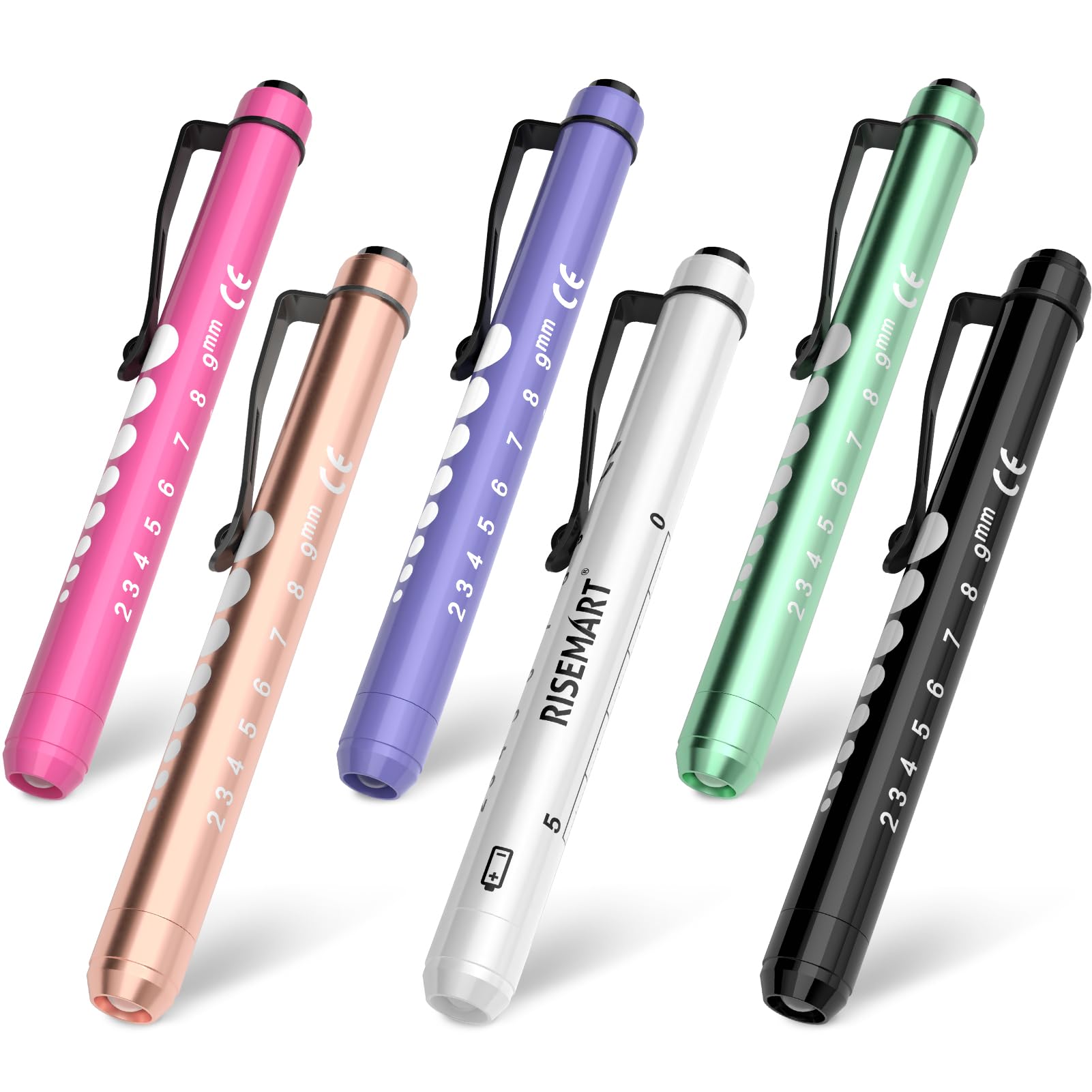 RISEMART Pen Lights for Nurses Reusable Medical Pen Light with Pupil Gauge and Ruler, White Light LED Penlight for Nurse Student Doctors EMT, 2Packs(Gold and White)