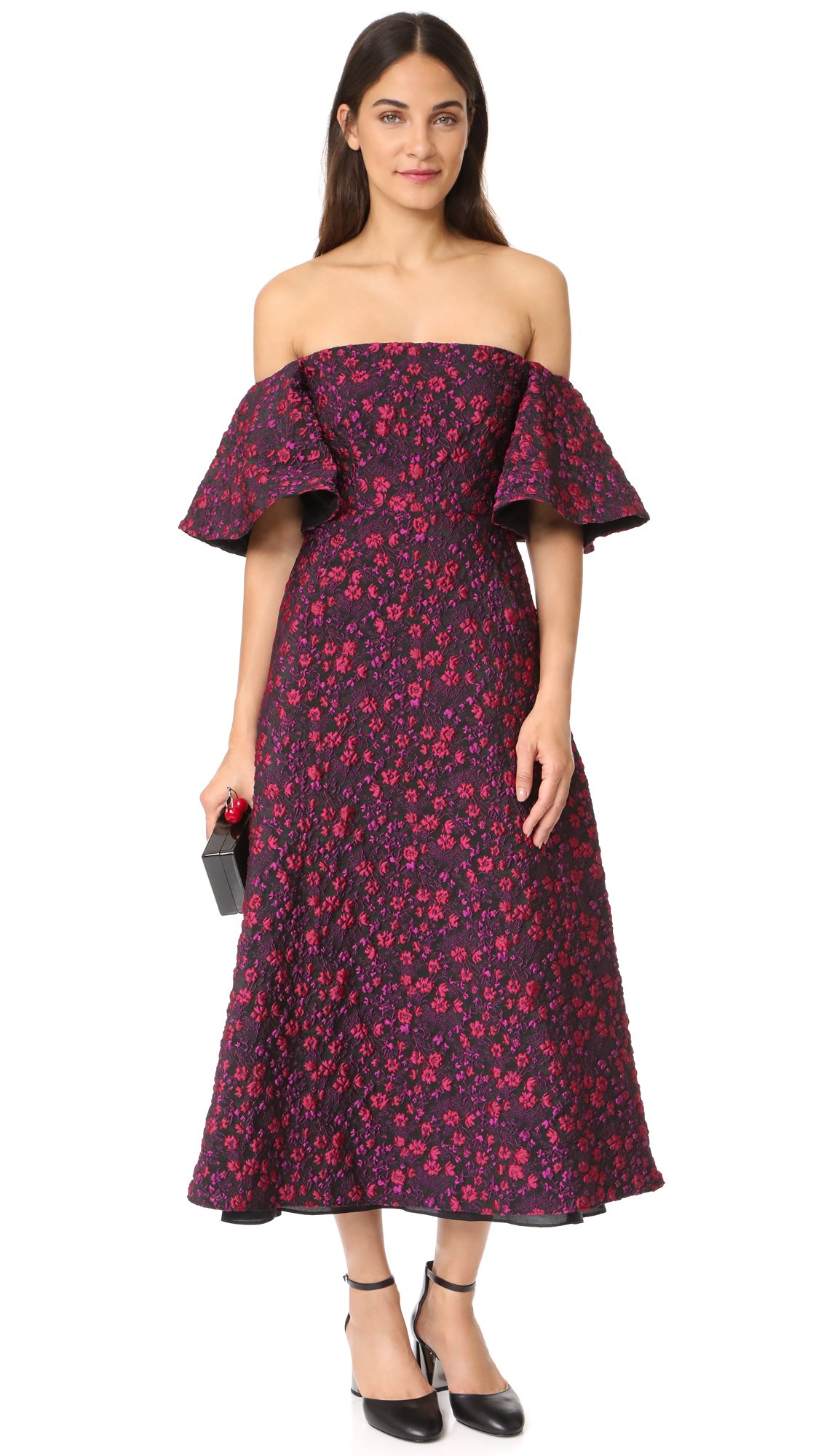 Jill Jill Stuart Women's Off The Shoulder Flounce Dress, red/Violet, 0