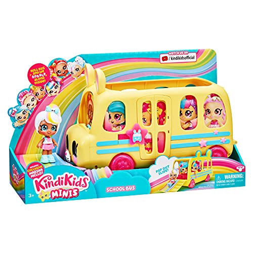 Kindi Kids Minis Collectible School Bus and Posable Bobble Head Figurine 2pc