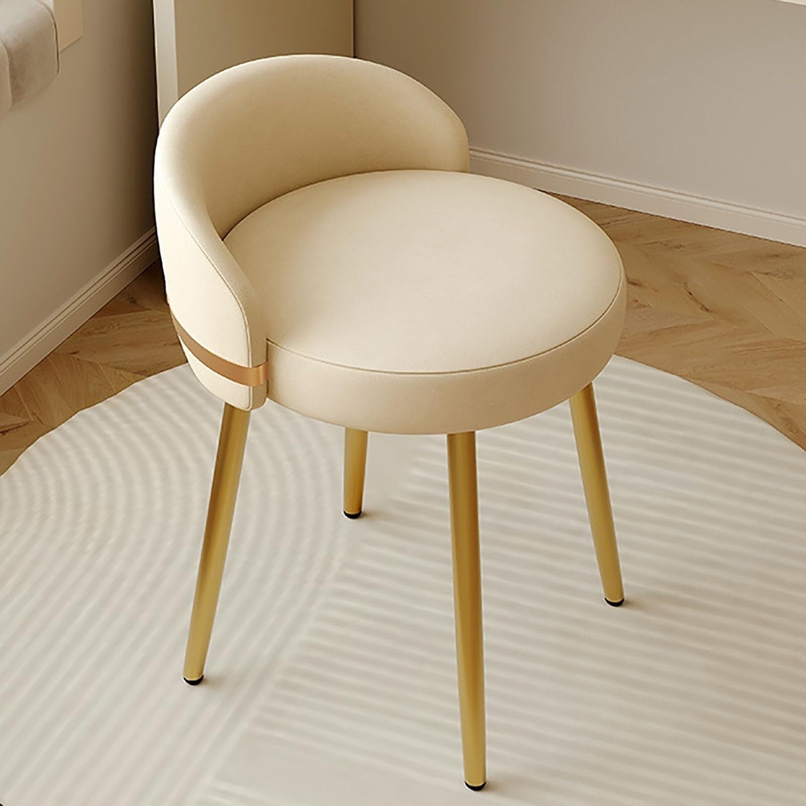 Swivel Vanity Stool with Low Back,Upholstered Vanity Chair Pu Leather Office Chair with Low Back, Modern Makeup Stool Comfortable Accent Chair for Bedroom, Living Room ( Color : Beige1 , Size : 38x42x