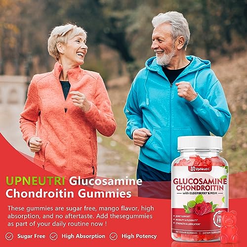 UPNEUTRI Sugar Free Glucosamine Chondroitin Gummies, Extra Strength 1500mg Glucosamine with Chondroitin MSM & Elderberry & Turmeric, Joint Support Supplement for Men & Women Joint Health