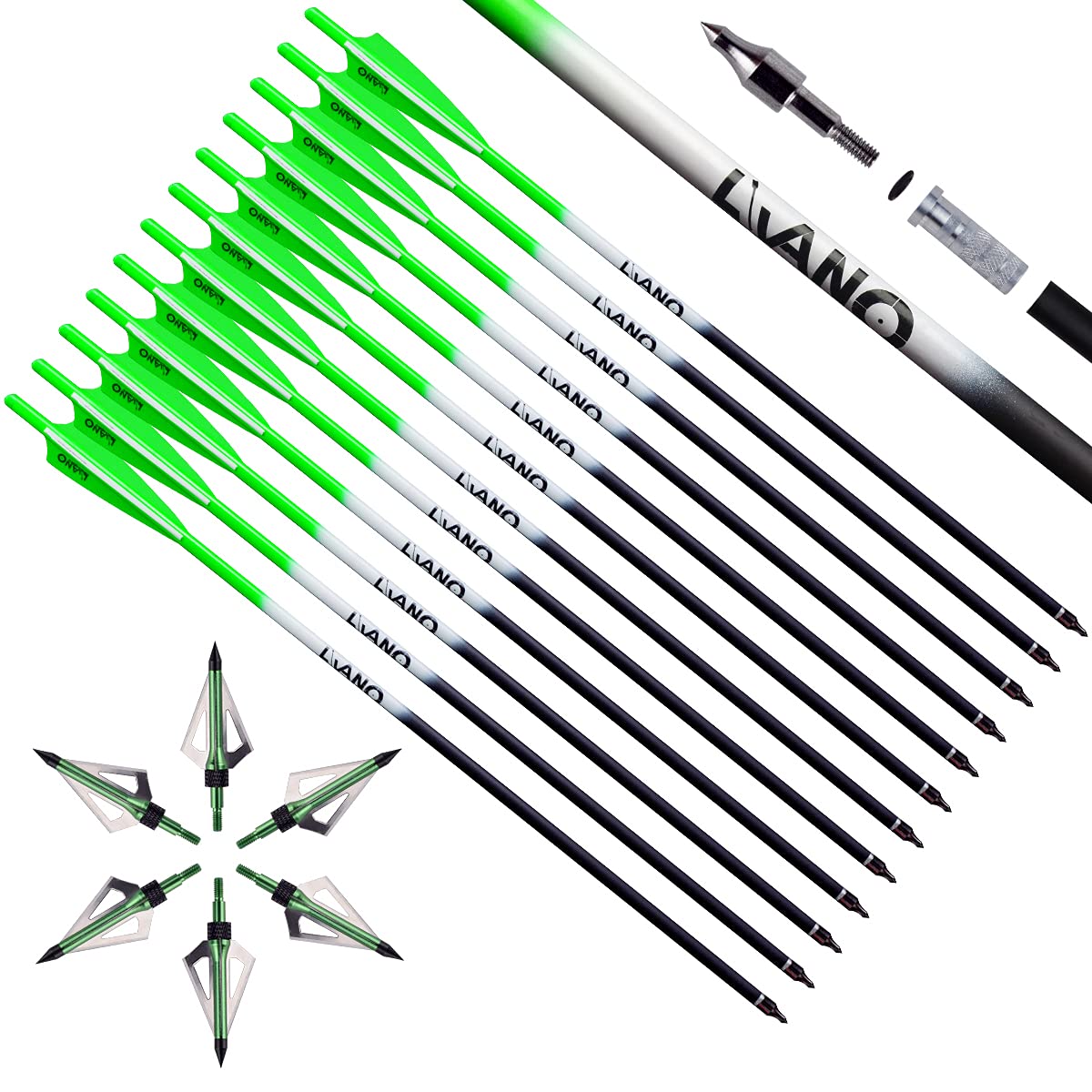 LWANO Crossbow Bolts 20 22 Inch Archery Arrows 12 Pack and 6 Pack Hunting Broadheads kit