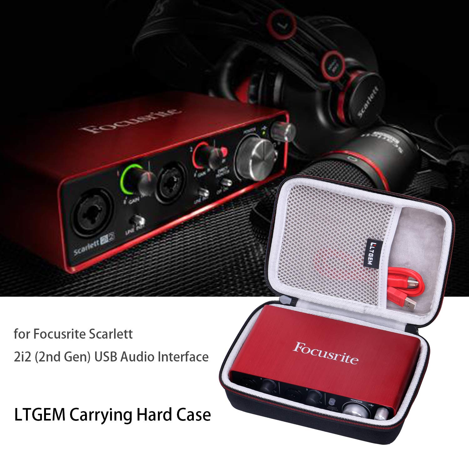 LTGEM Hard Travel Case for Focusrite Scarlett 2i2 /Solo (3rd Gen) USB Audio Interface (Internal Size:7 * 4.7 * 1.5 in)