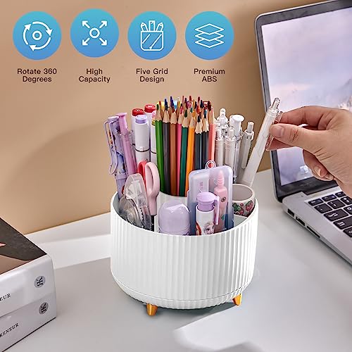 XDRELEC 360 Degree Rotating Pen Holder, Pencil Holder for Desk, Office Desk Organizers and Accessories, Pencil Cup, Pen Organizer,Office Organization and Storage (white)