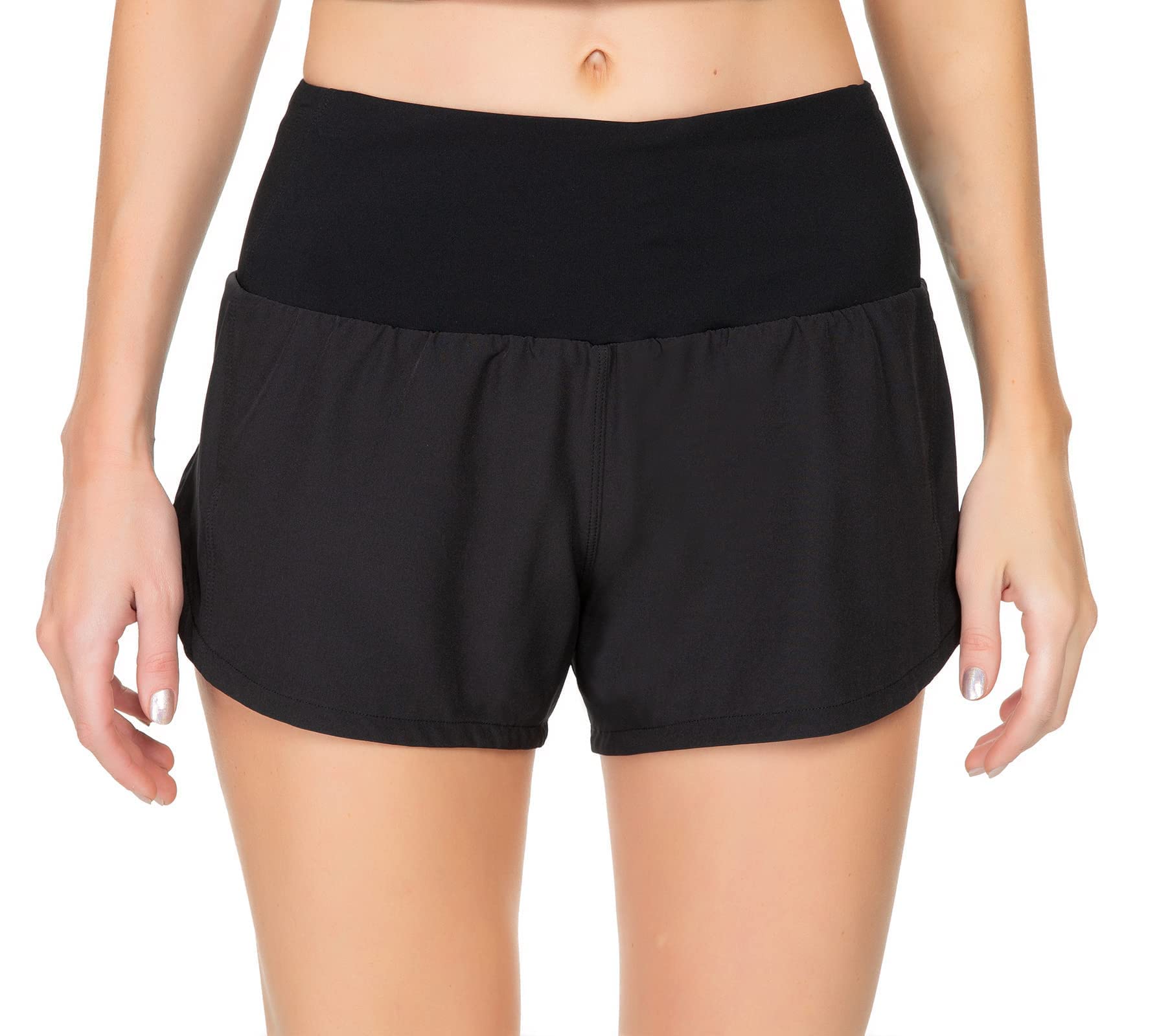 Kcutteyg Running Shorts for Women with Liner High Waisted Lightweight Womens Workout Shorts with Back Pocket- 4" (Black, L)
