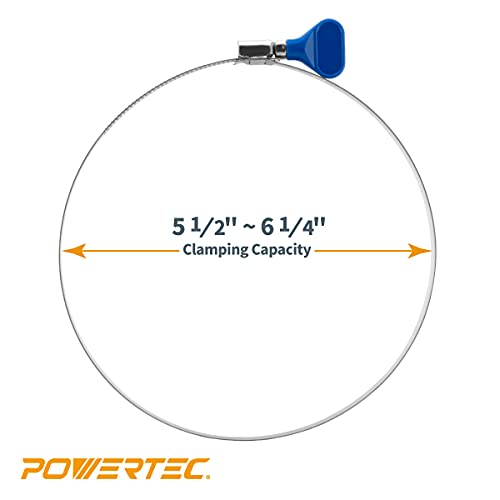 POWERTEC 70250 6 Inch Key Hose Clamp, Thumb Screw Key Adjustable Stainless Steel Hose Clamps for Dust Collection, Dust Collector and Dryer Vent Hose, Pipe Clamp, RV Clamp, Worm Gear Clamp, 5 pack