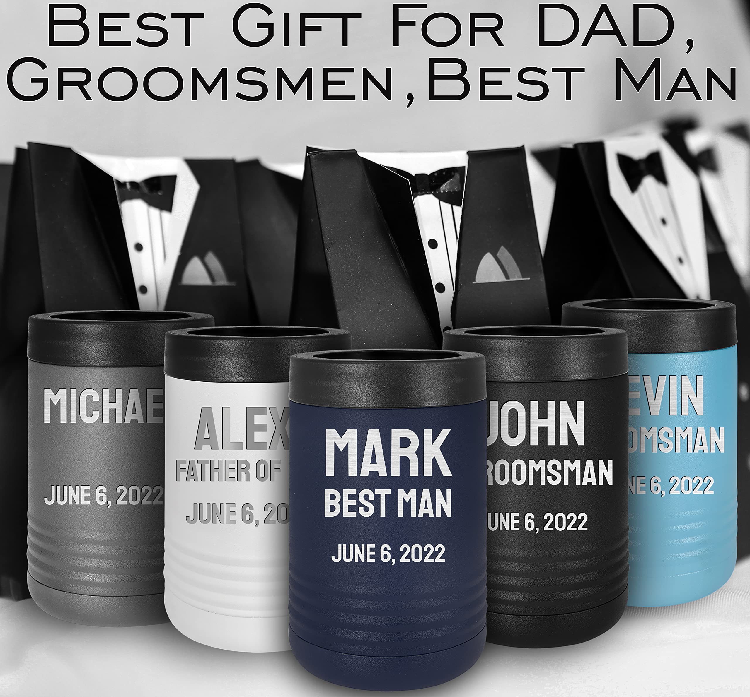 Personalized Stainless Steel Engraved Insulated Beverage Holder Customized Can Cooler with Custom Name Text โ Wedding, Birthday, Corporate Gift (Black, Standard)