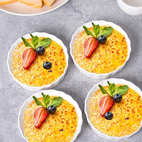 Ramekins 8 oz-Delling Creme Brulee Ramekins, Round Fluted Quiche Dishes Tart Pan, Oven Safe Ramekins for Baking, Souffle, Ramekins Set of 6, White