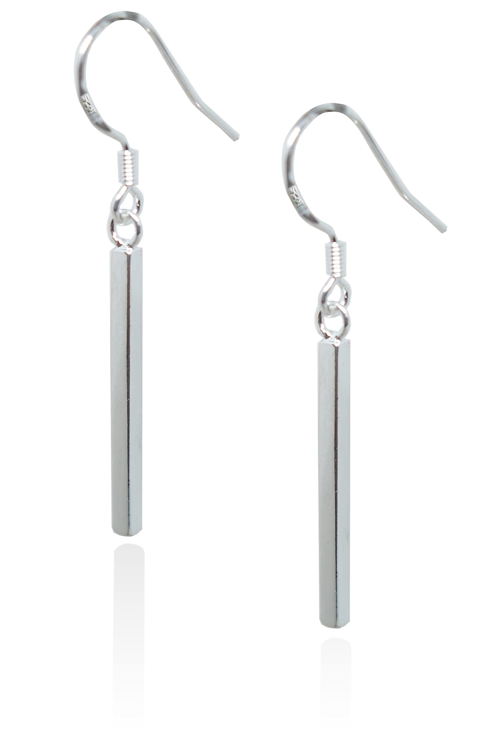 Lx3 Sterling Silver Bar Drop Earrings, Solid 925 Sterling Silver Bar Dangle Earrings for Women, Teen Girls. Minimalist Dangle Earrings