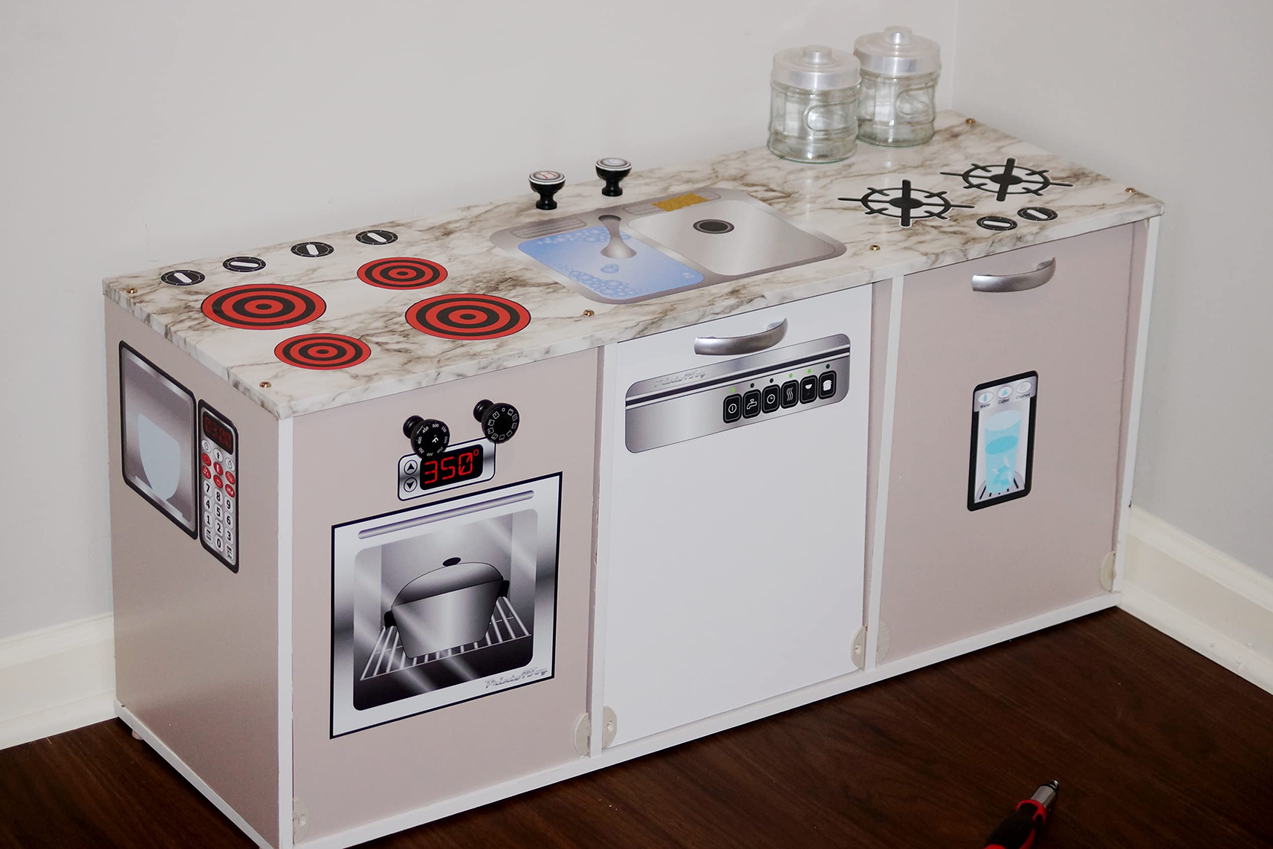 Play Kitchen Refrigerator Vinyl Decal, Fridge Door Ice and Water Dispenser PVC Sticker, Matte Finish 5mil 4"x6.5" Cooking Toy Freezer
